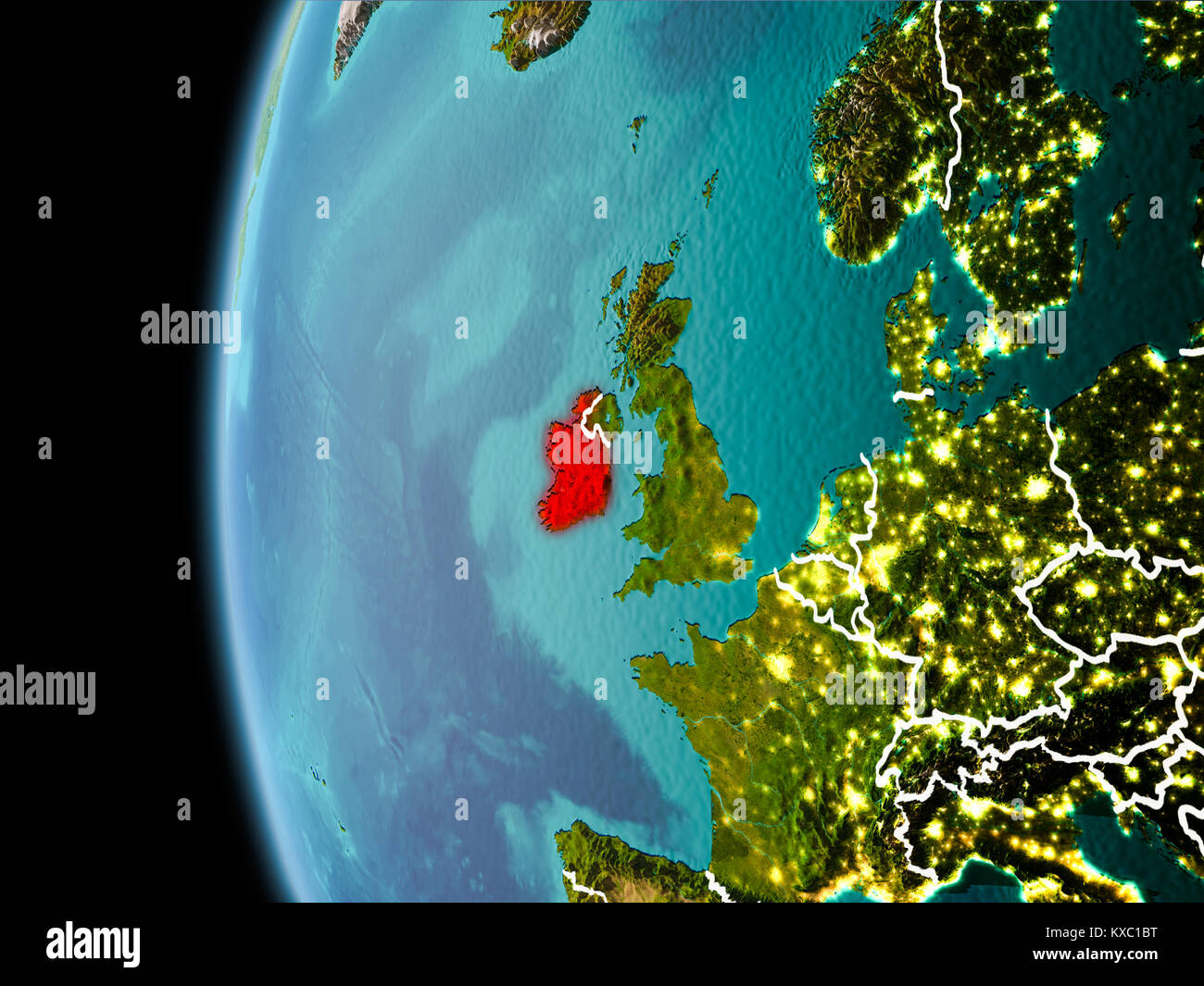 Evening over Ireland as seen from space on planet Earth with visible ...