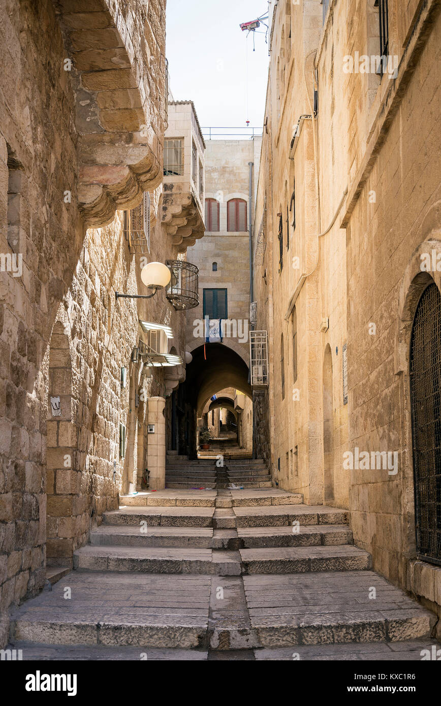 old town cobbled street scene in ancient jerusalem city israel Stock ...