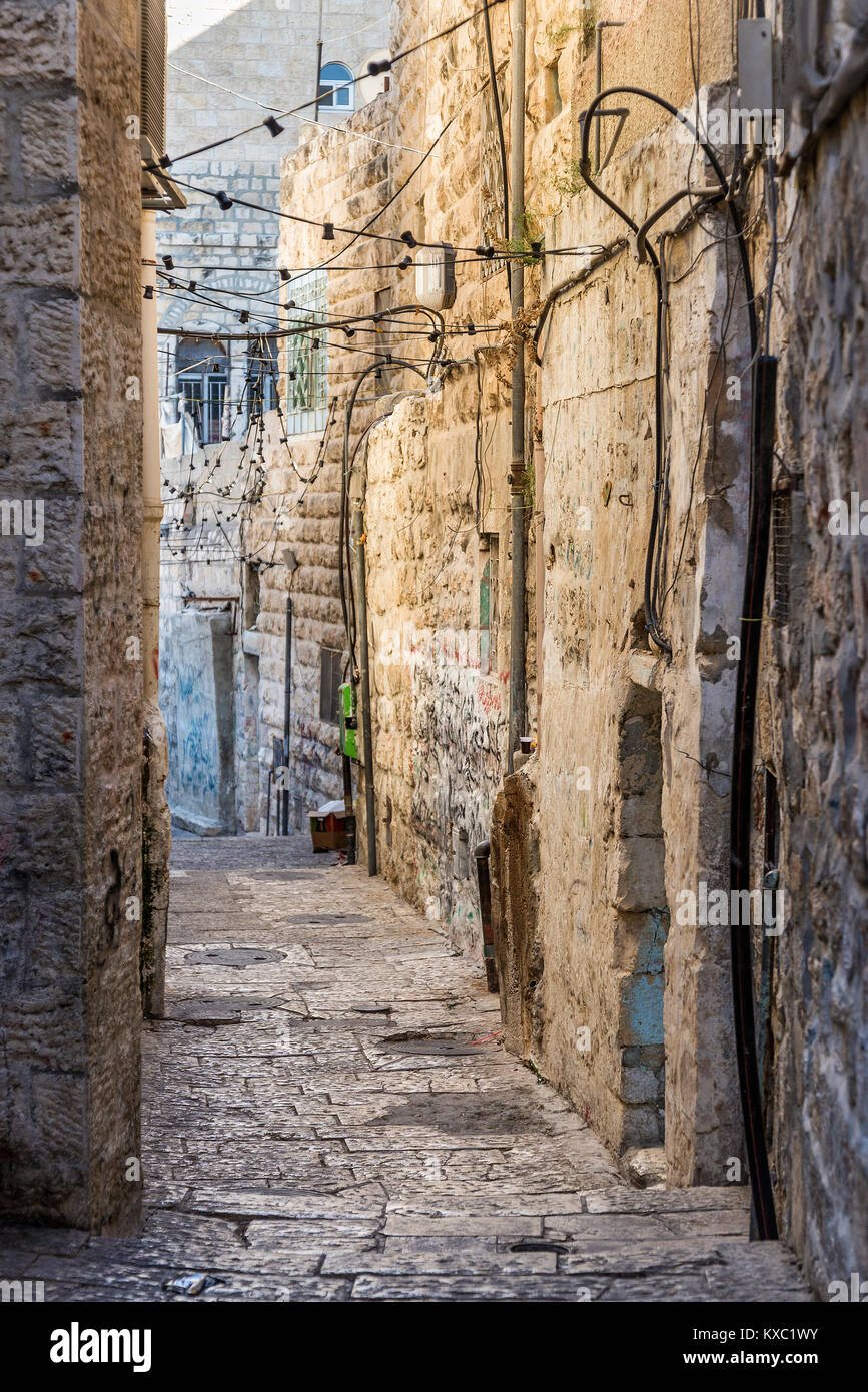 old town cobbled street scene in ancient jerusalem city israel Stock ...