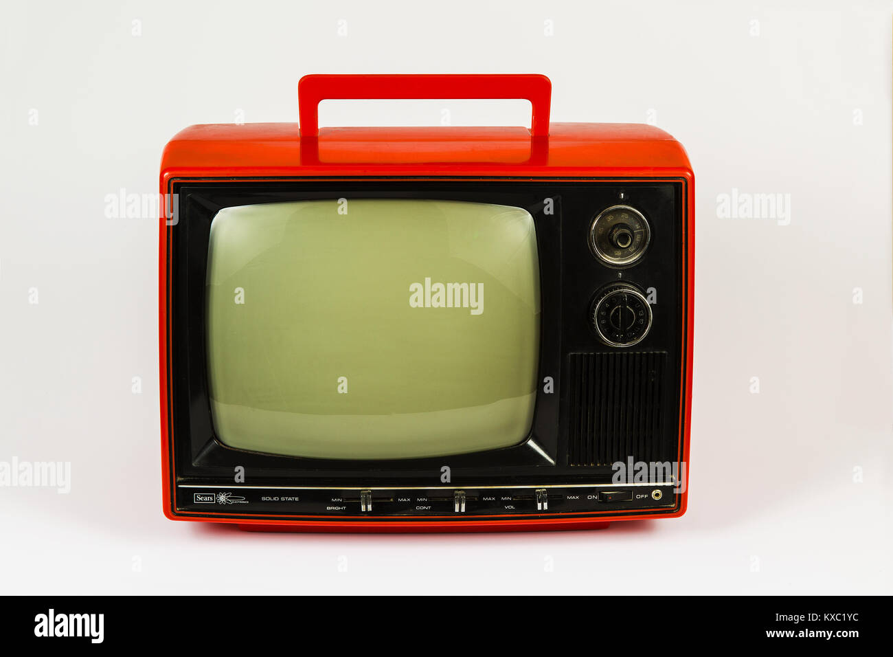 Vintage red television set on white background Stock Photo - Alamy