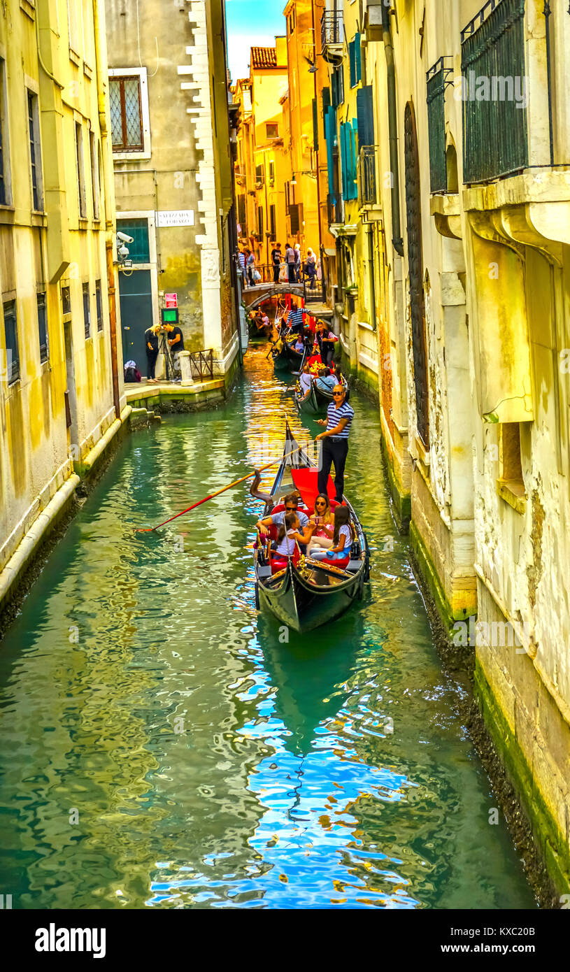 Small Canal Bridge Buildings Red Fancy Gondolas Boats Reflections ...
