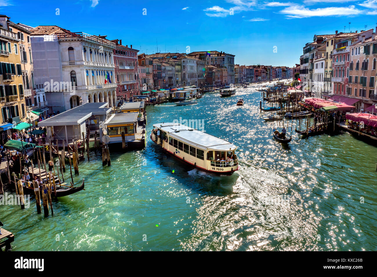 Colorful Grand Canal Public Ferries Vaporetto Ferry Docks Gondola From ...