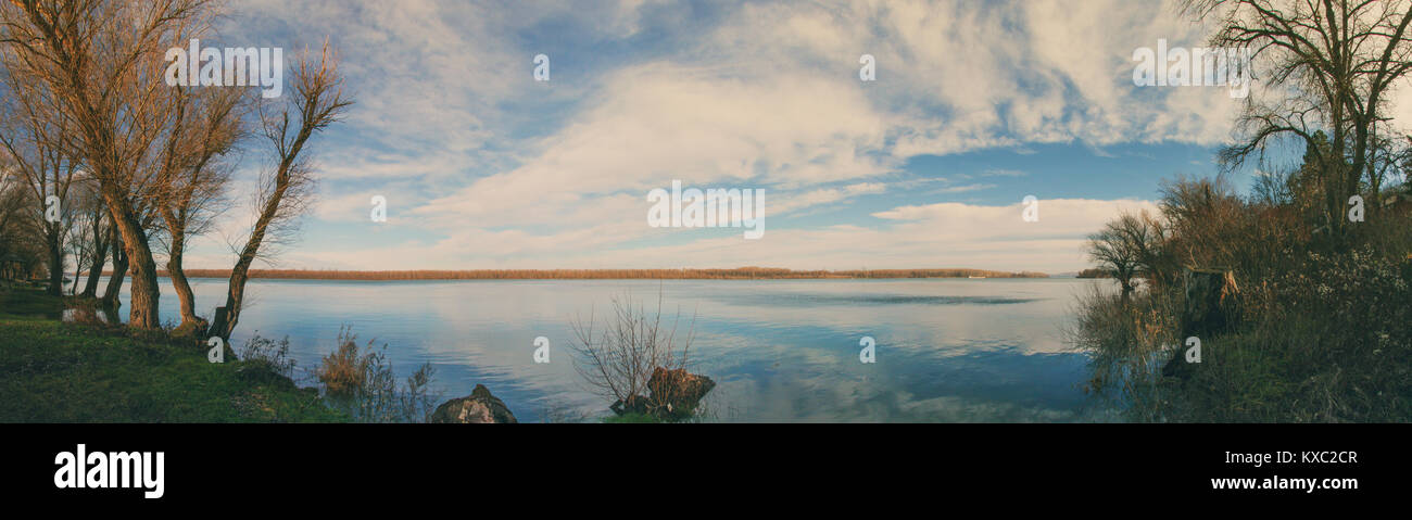 nature panorama landscape of river shore and sky Stock Photo - Alamy