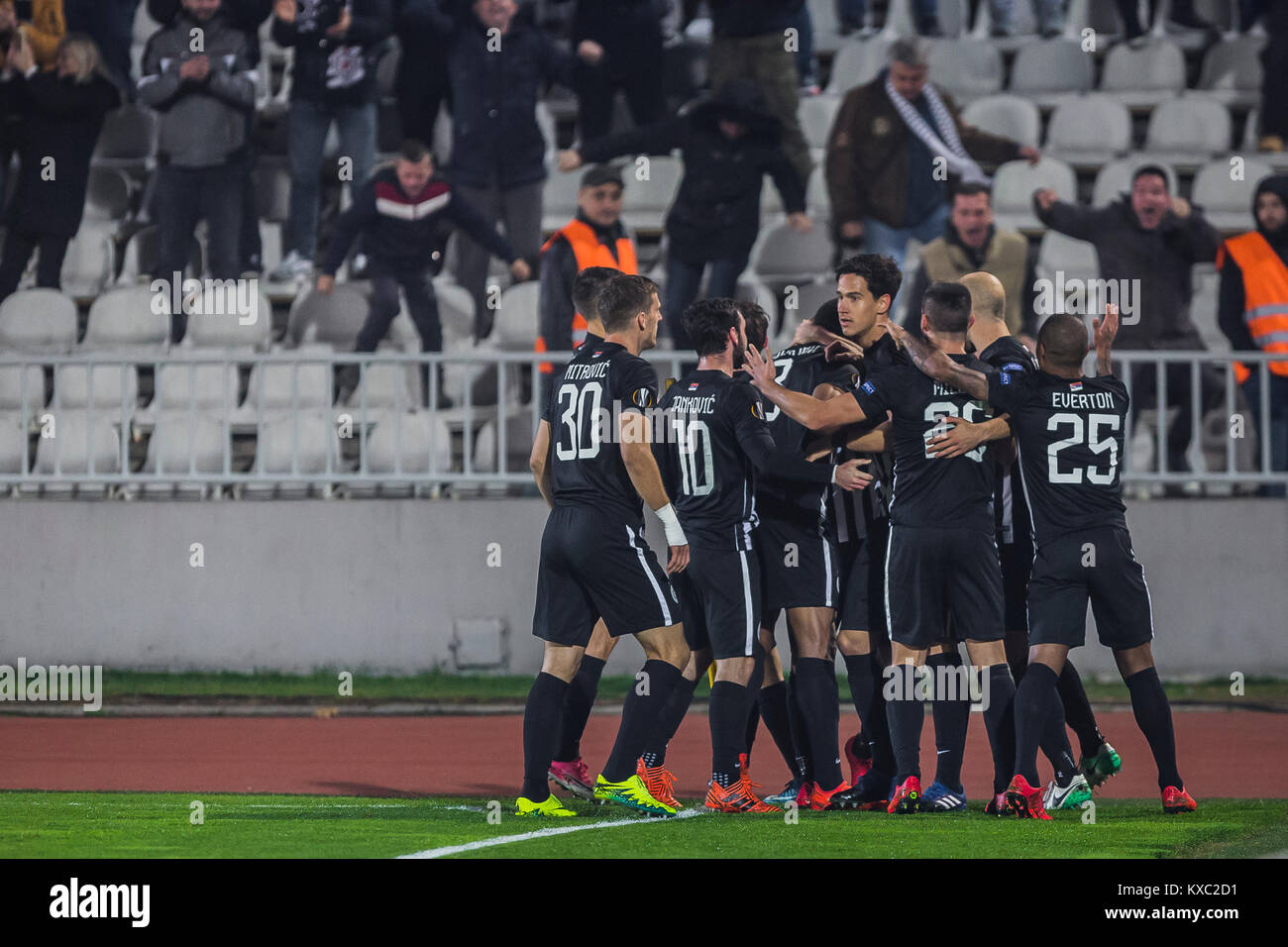 The players of Partizan celebrate their goal for 1-0 Stock Photo - Alamy