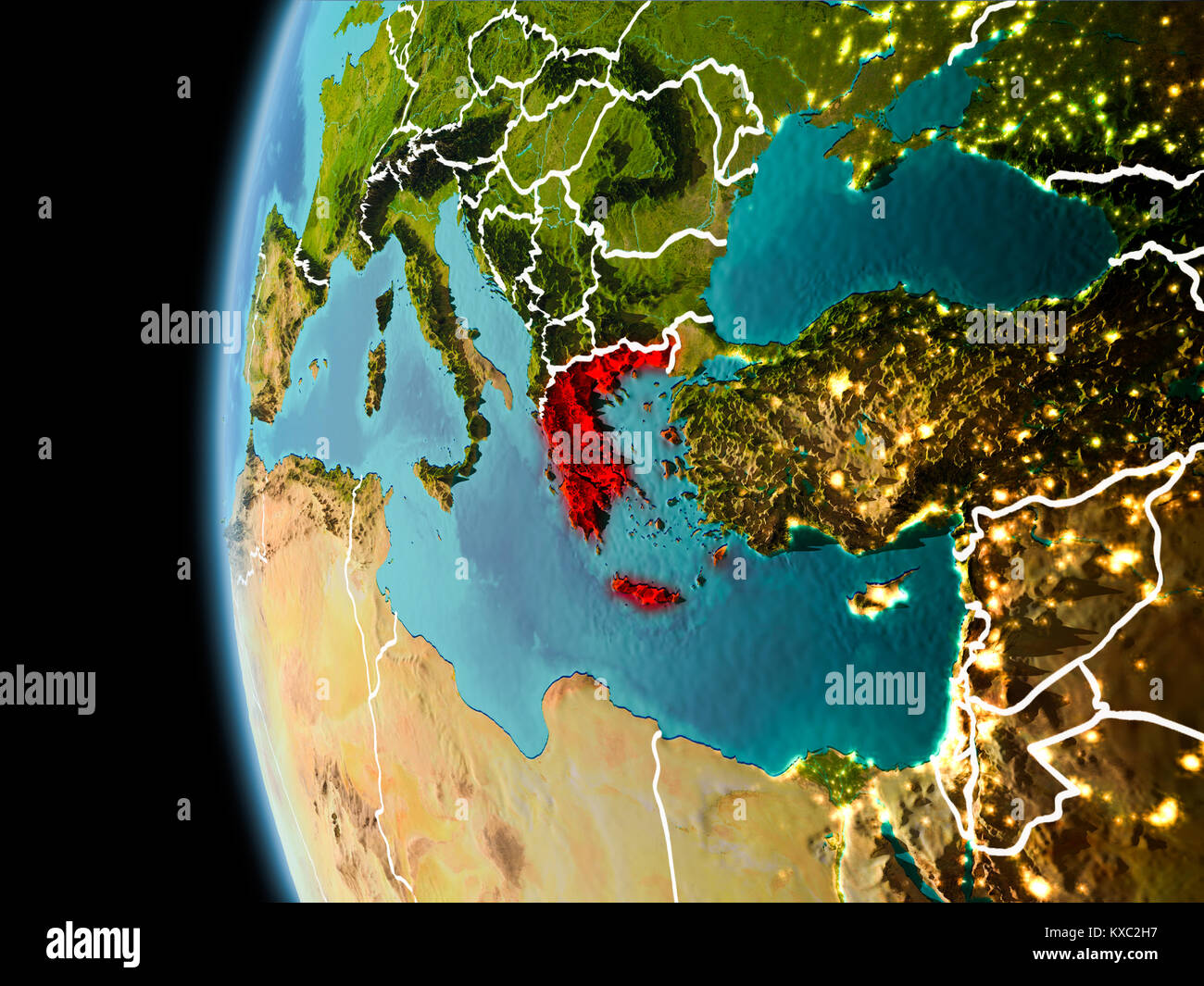 Evening over Greece as seen from space on planet Earth with visible ...