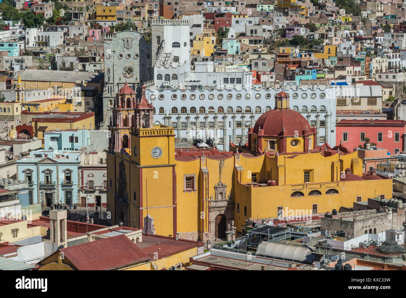 Looking down on a UNESCO Heritage Site-Guanajuato, Mexico, from up on a ...