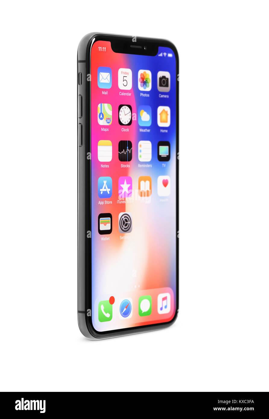 Apple iPhone X, large screen smartphone, product still life with ...