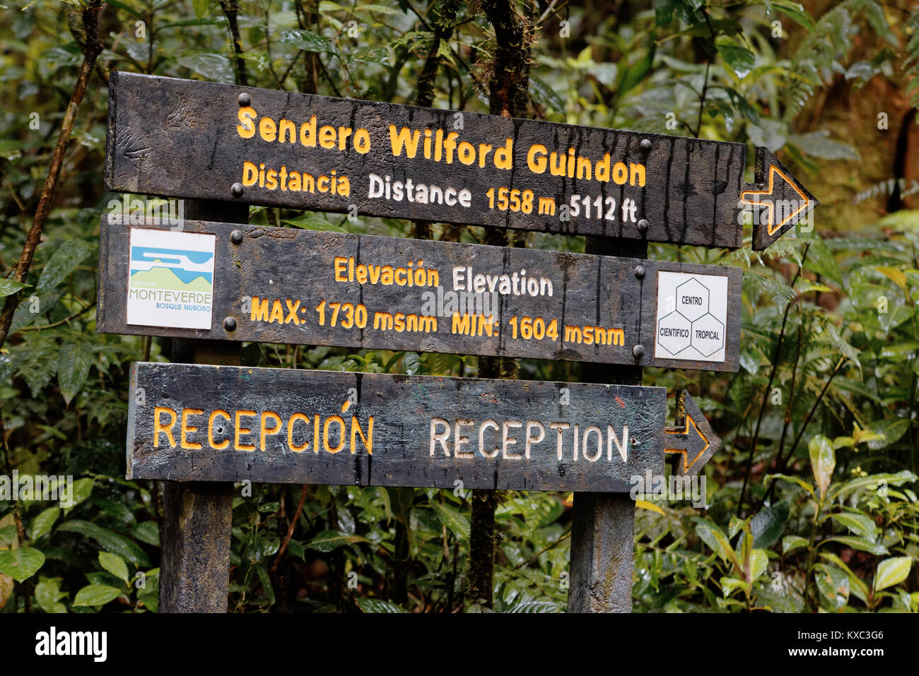 Signpost and information in the Monteverde Cloud Forest reserve in ...
