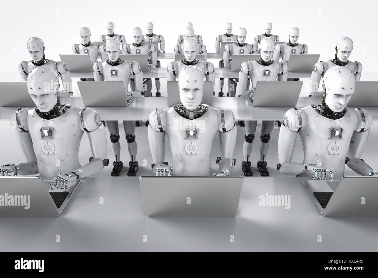 3d rendering humanoid robots working on laptop computer Stock Photo - Alamy