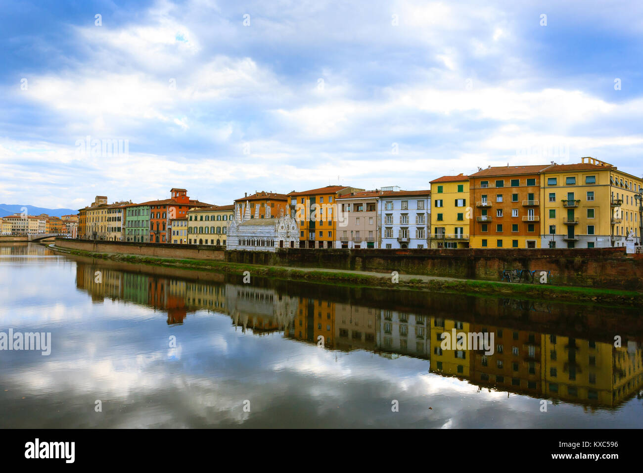 Pisa view. Buildings along Arno river. Italian landmark, Tuscany Stock ...