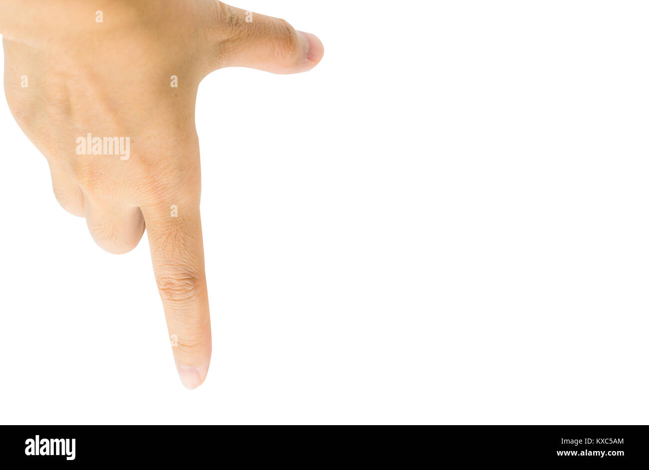Close-up of Asian man hand gesturing isolated on white background with ...