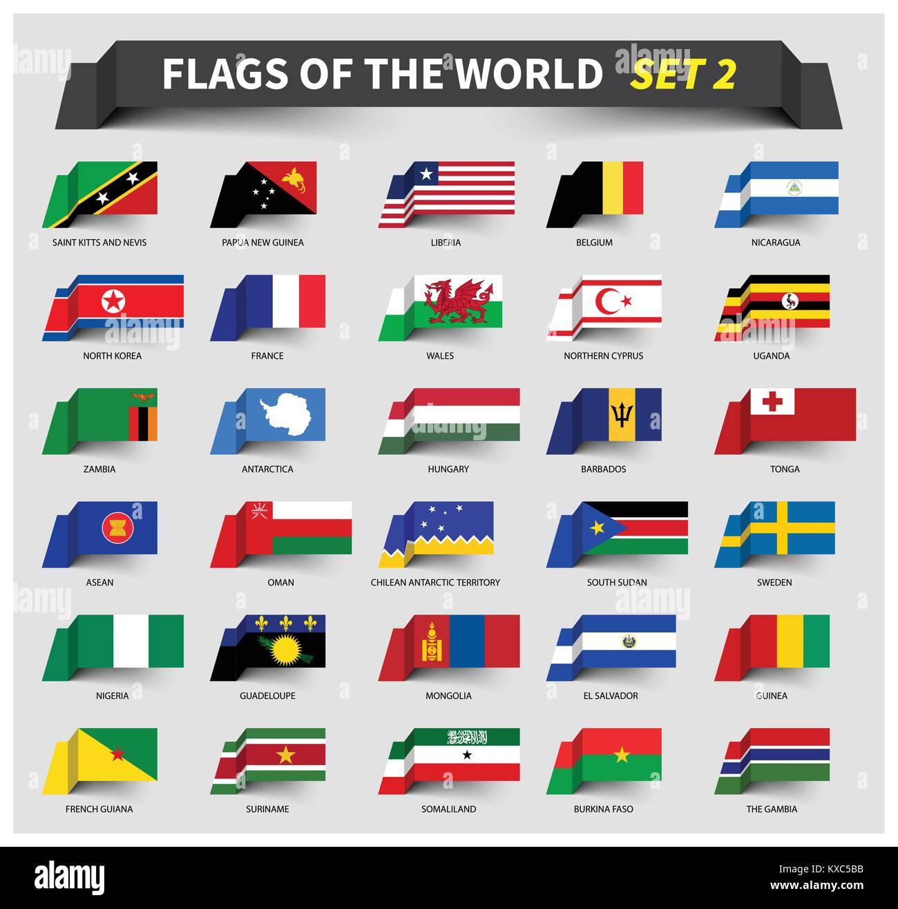 All flags of the world set 2 . Waving ribbon style Stock Vector Image ...
