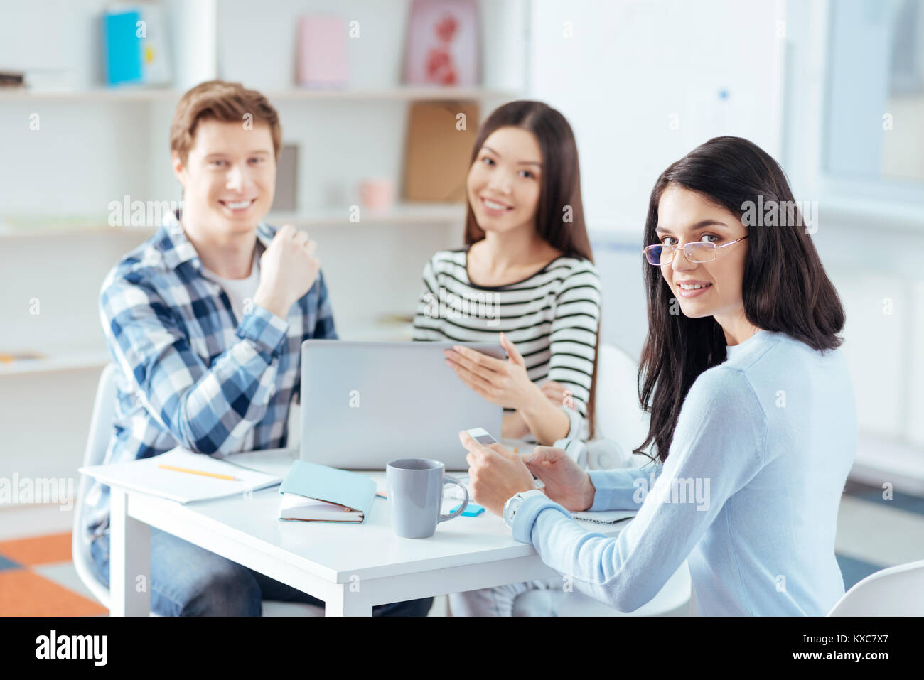 Ambitious three students preparing for test Stock Photo - Alamy