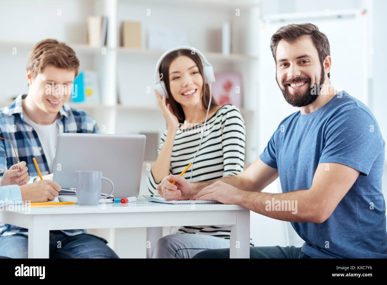 Joyful colleagues enjoying work Stock Photo - Alamy