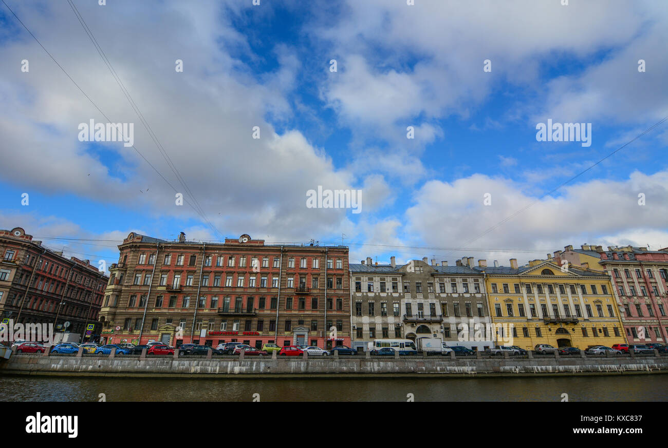 St Petersburg, Russia - Oct 7, 2016. Old buildings with Griboedov Canal ...