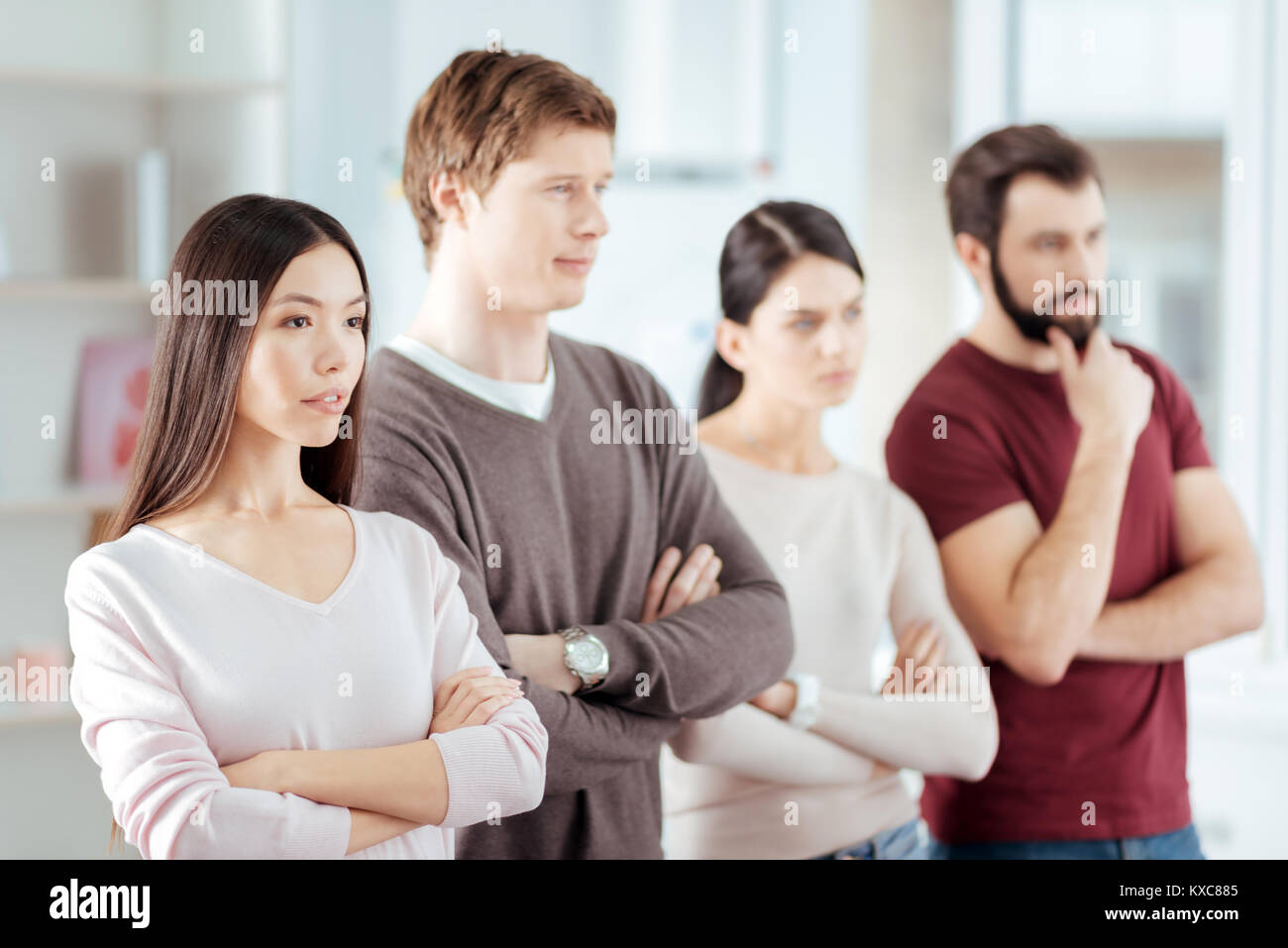Brunette pretty woman making decision Stock Photo - Alamy