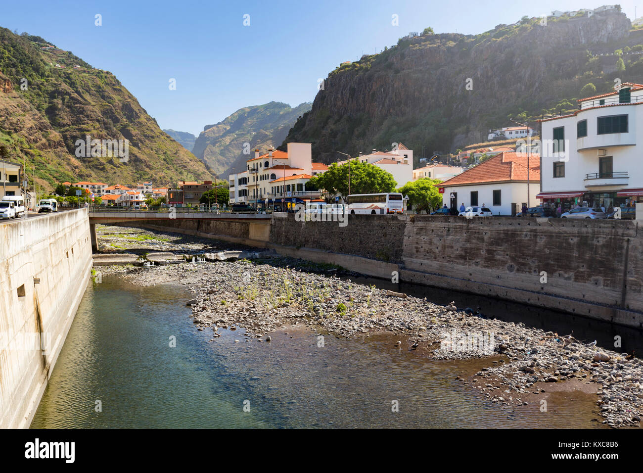 A canal in Ribeira Brava, a small village in Madeira, Portugal Stock ...