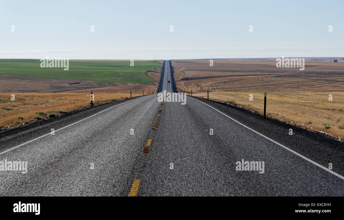 US Route 2 near Wilbur, Washington showing farmland in the Fall Stock ...