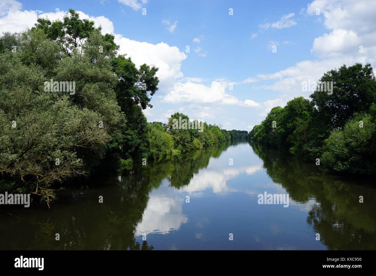 Rein river with trees and reflections in Germany Stock Photo - Alamy
