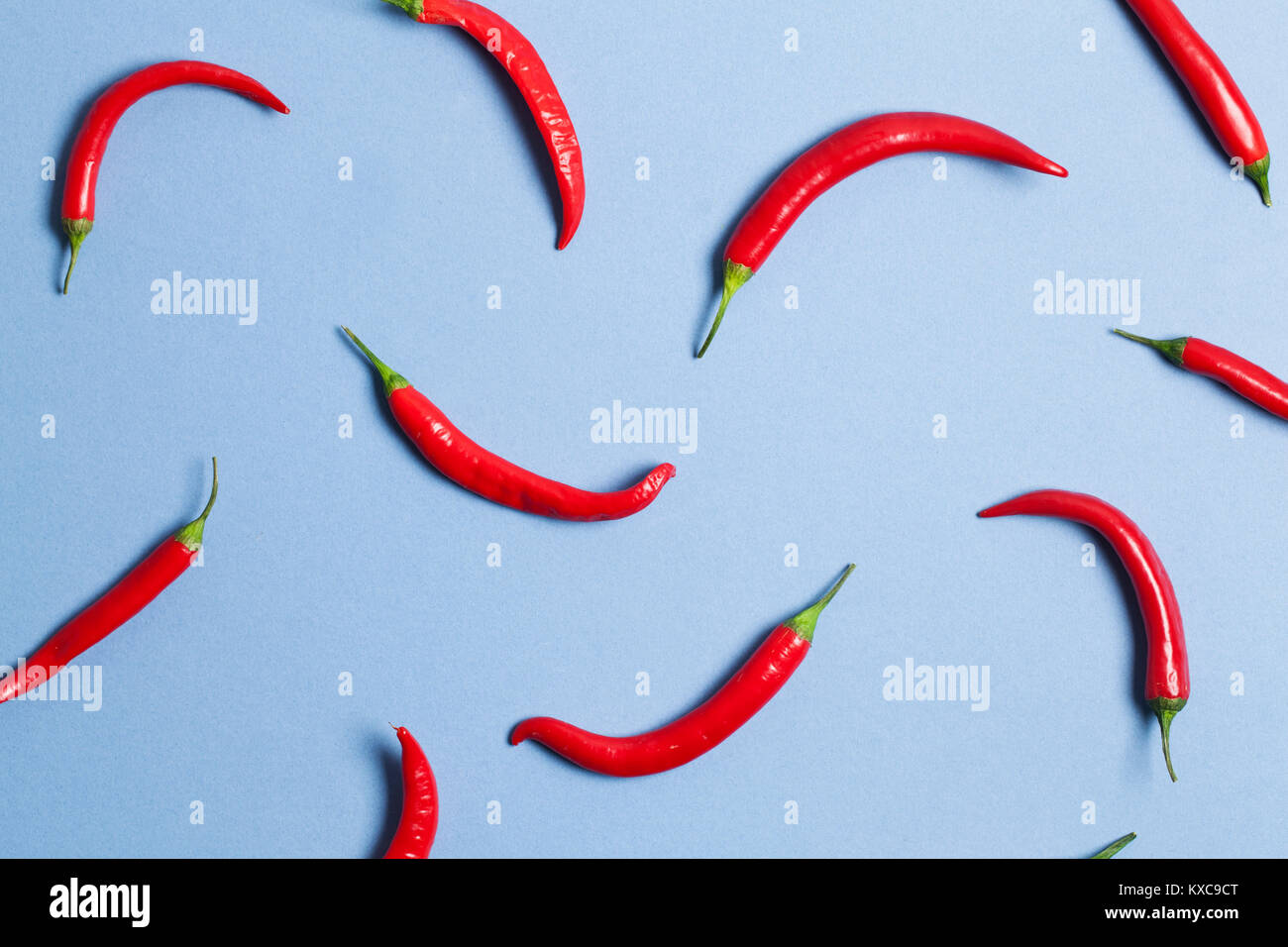 Red chili peppers arranged on a light blue background Stock Photo - Alamy