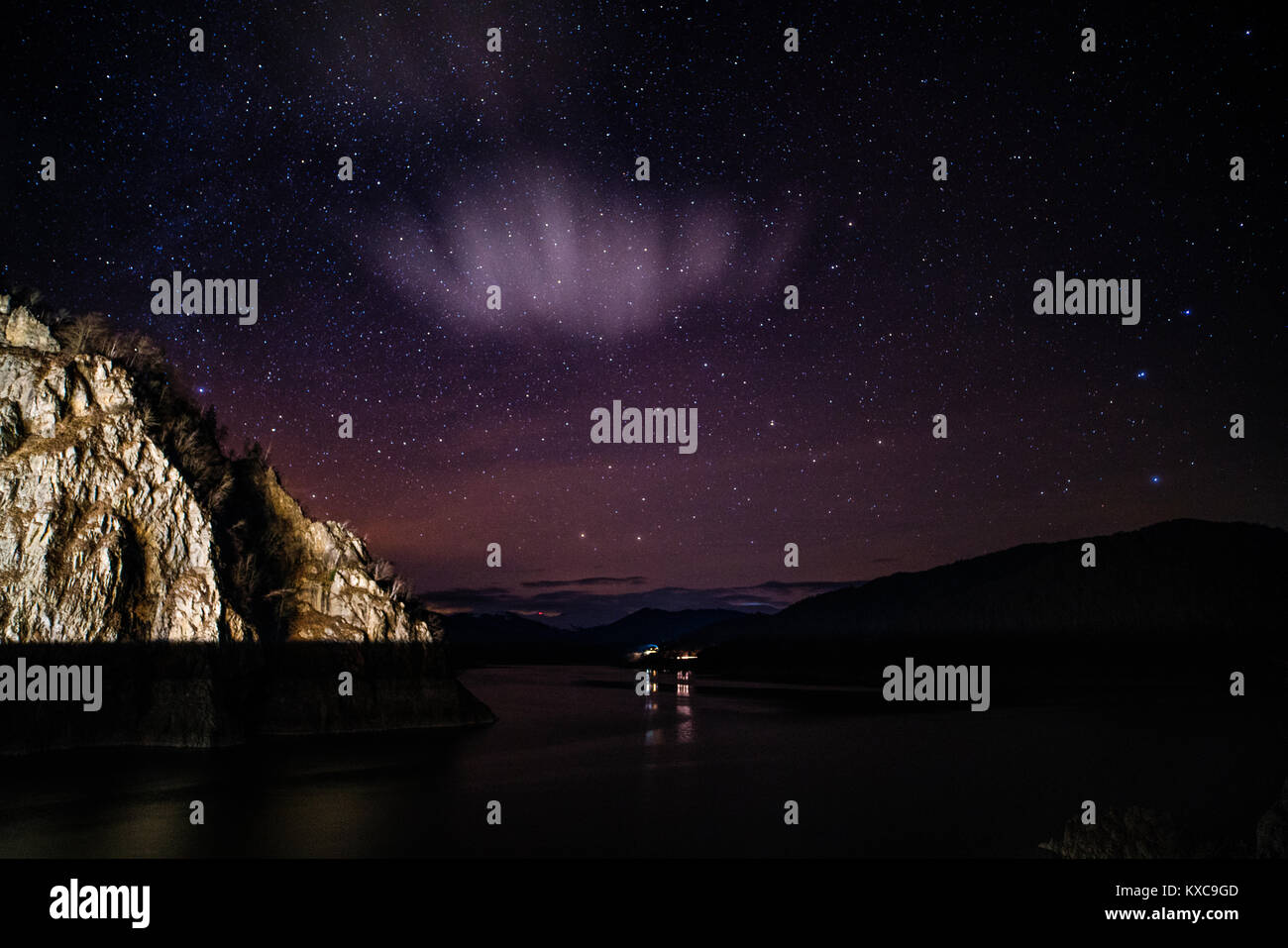 night sky scenery over the lake Stock Photo - Alamy