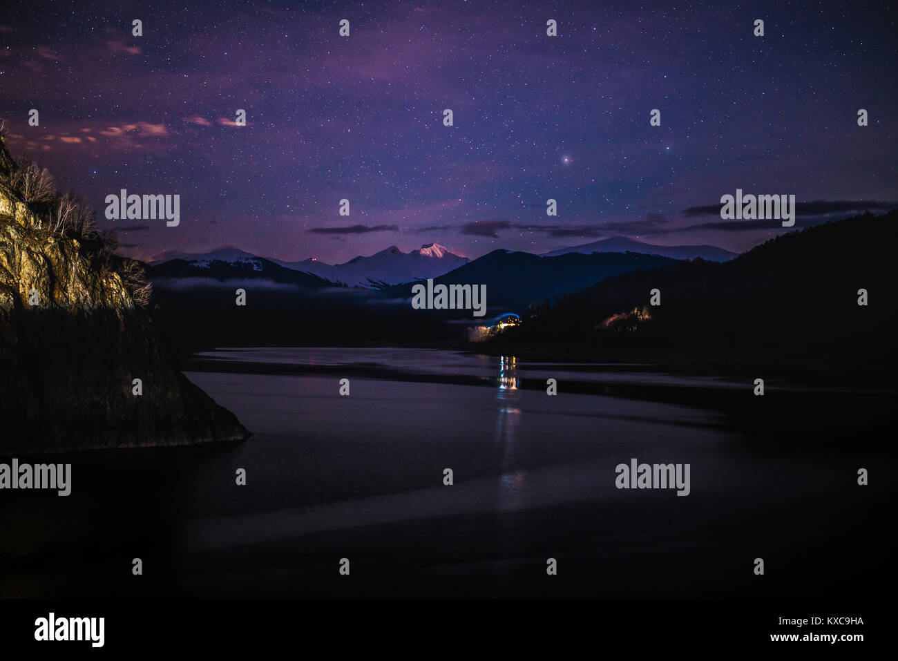 night sky scenery over the lake Stock Photo - Alamy
