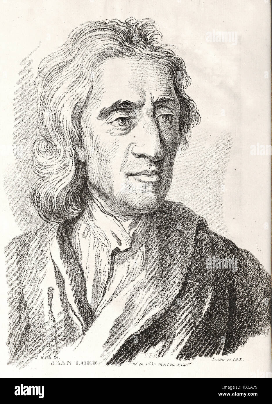 Portrait of Jean Loke, philosopher - French engraving - 18th century ...