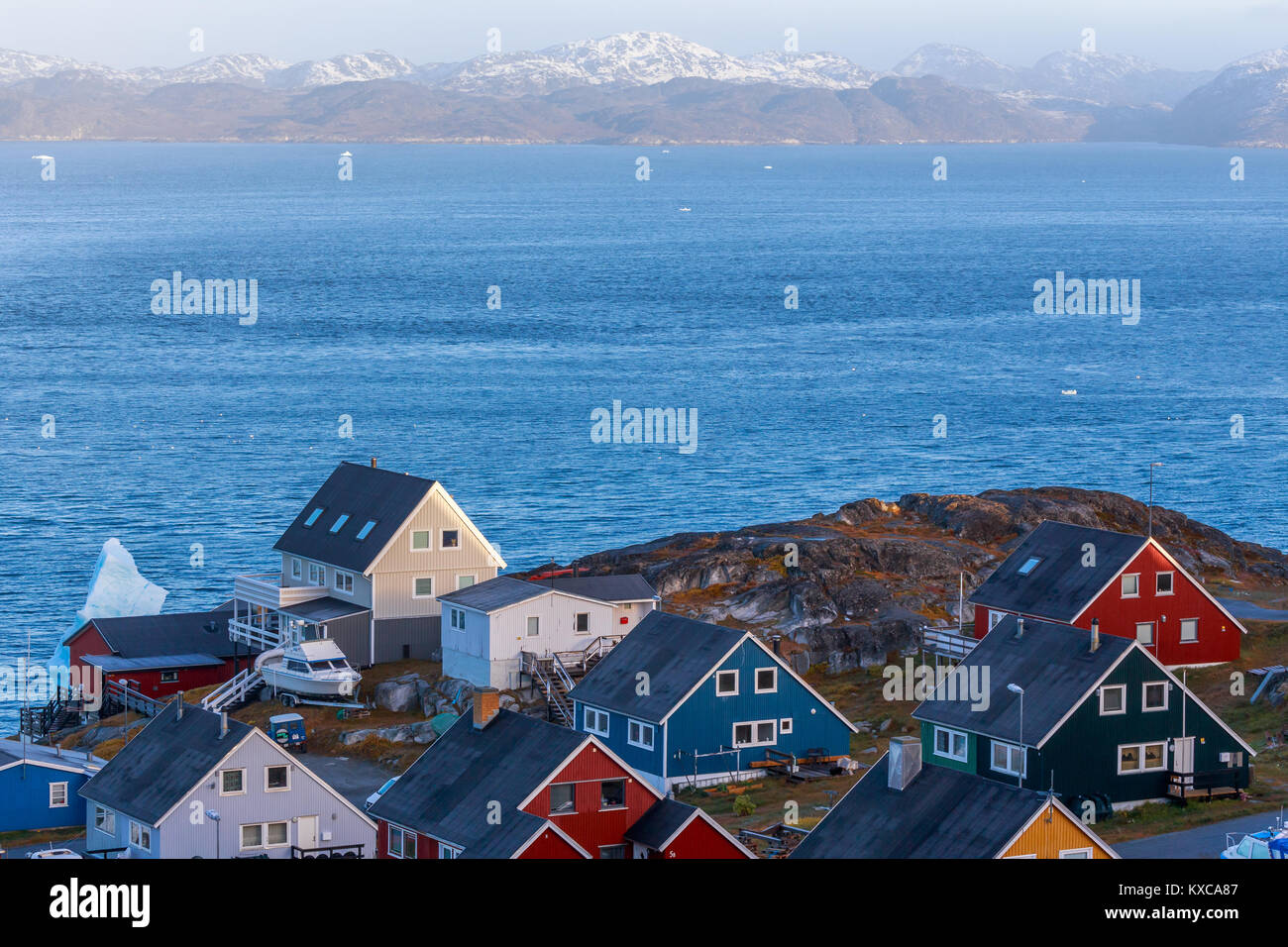 Colorful greenlandic houses at the ocean fjord. Nuuk, Greenland Stock ...