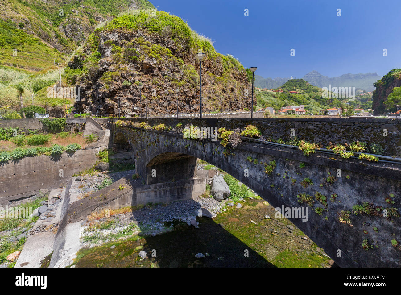 View of an old Portuguese Bridge on the island of Madeira Stock Photo ...