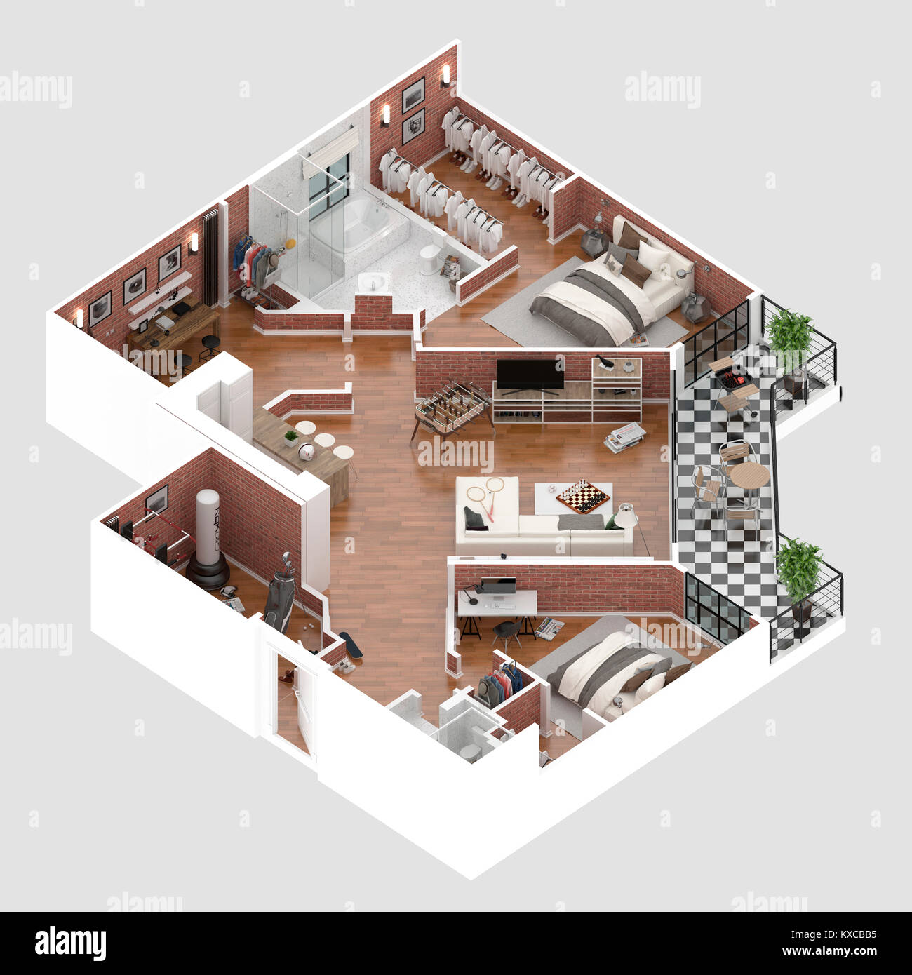Floor plan of a house top view 3D illustration. Open concept living ...