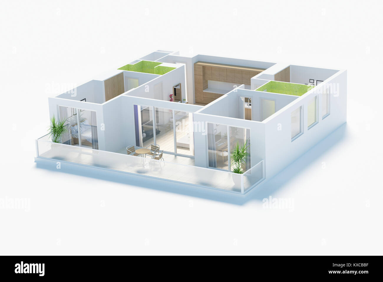 Floor plan of a house top view 3D illustration. Open concept living ...
