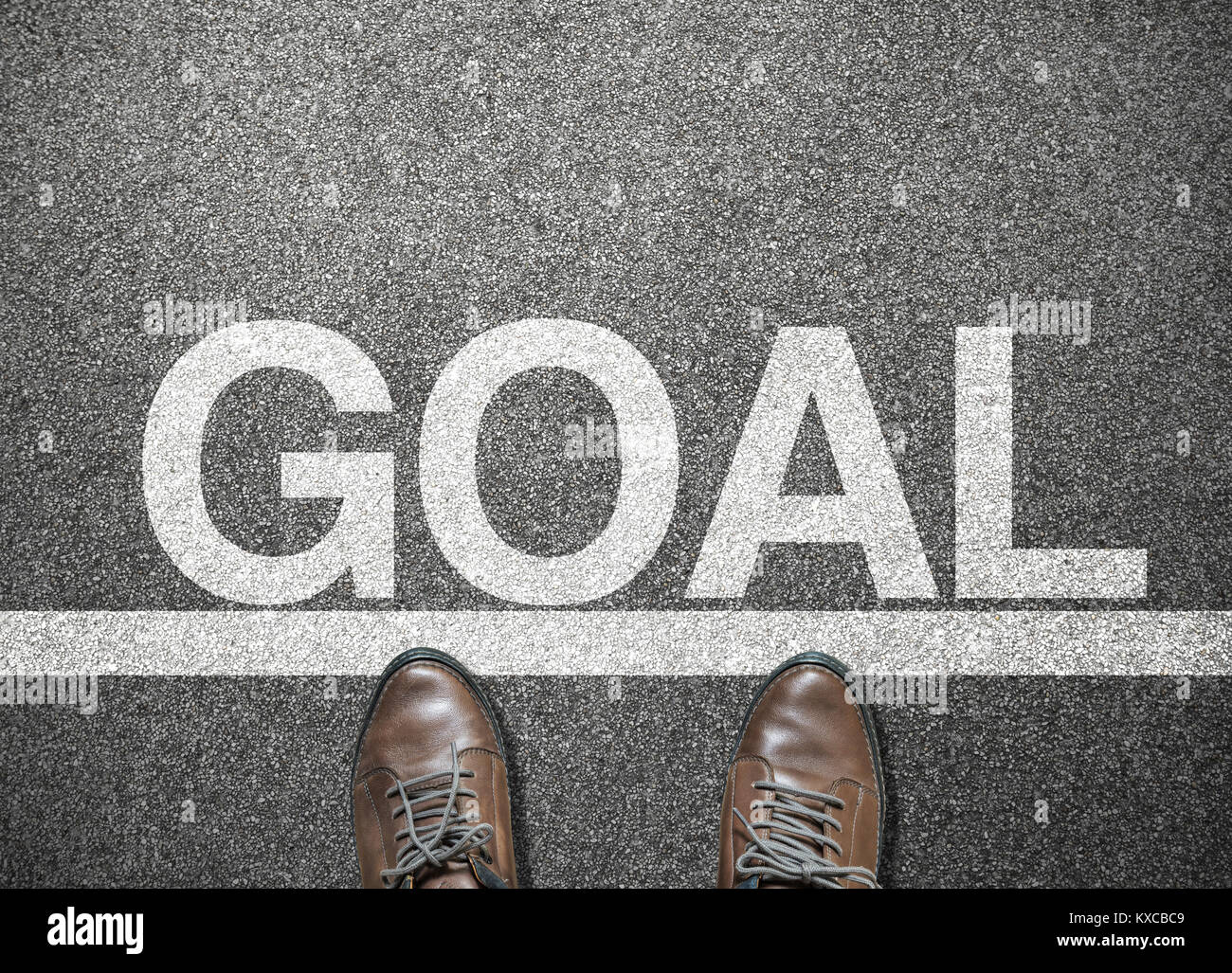 Goal target wording on start point on road, race, competition Stock ...