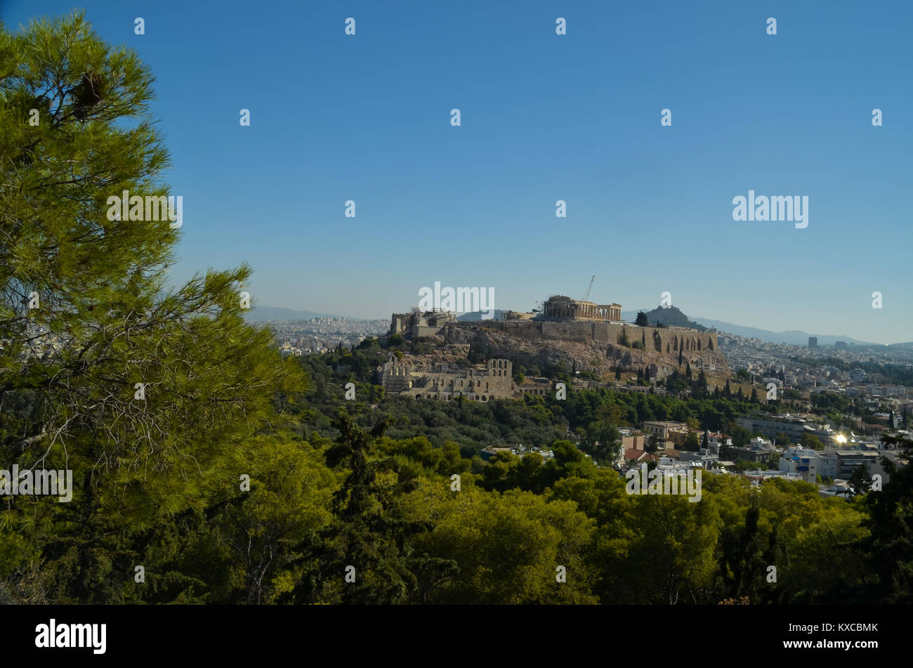 Parthenon acropolis among pine trees Athens Greece Stock Photo - Alamy