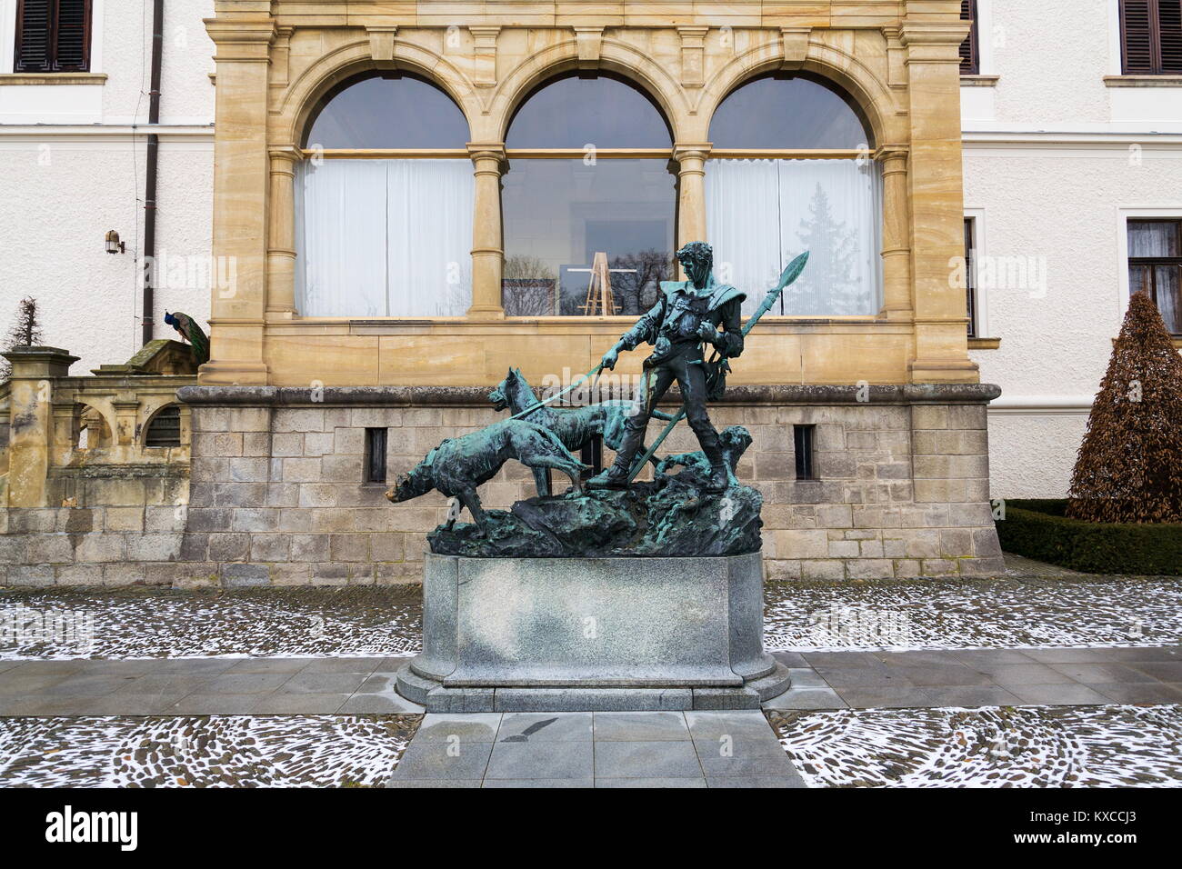 Bronze statue dog handler at Konopiste castle, Czech Republic Stock ...