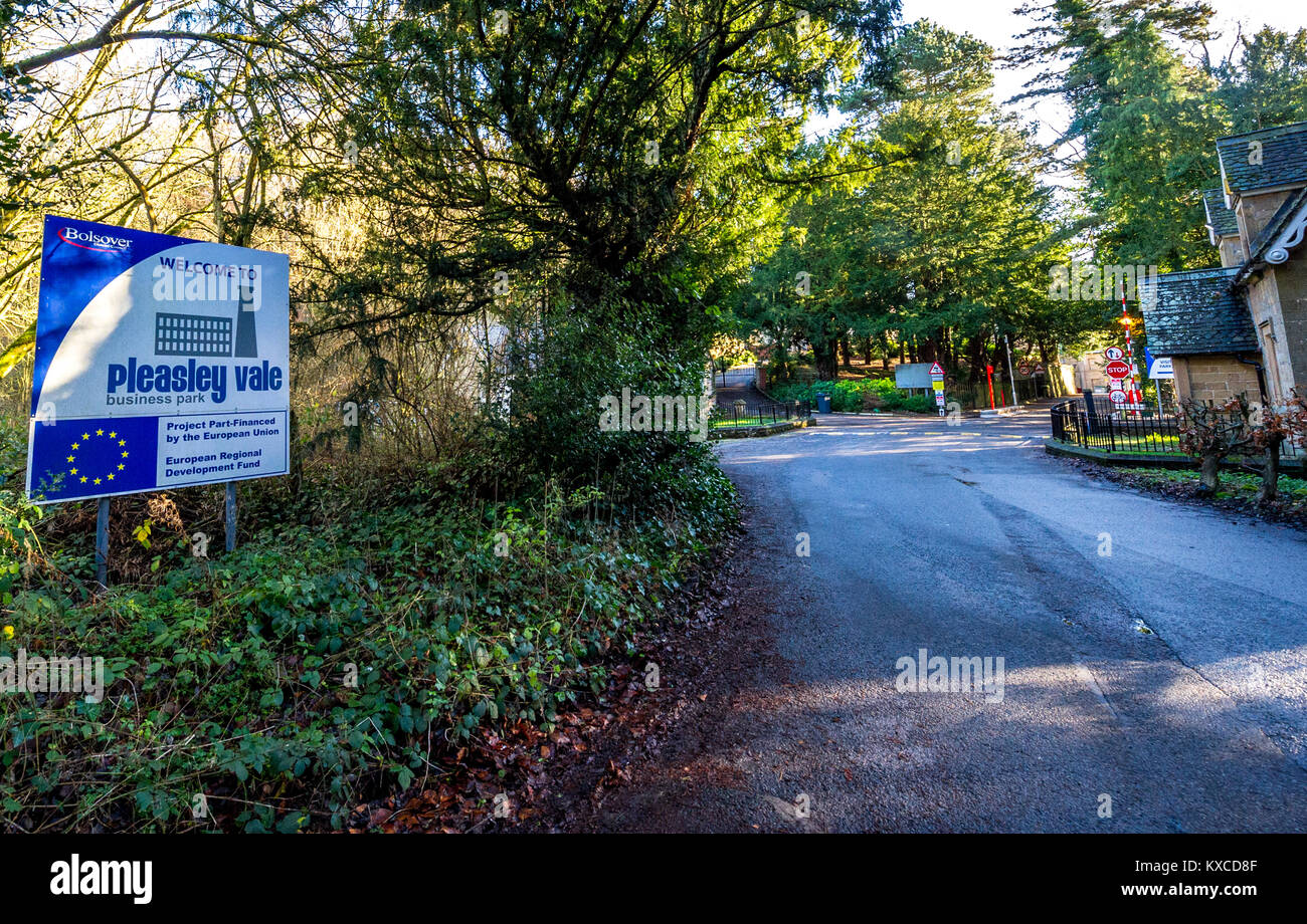 Large sign to the Pleasley Vale business park part financed by the ...