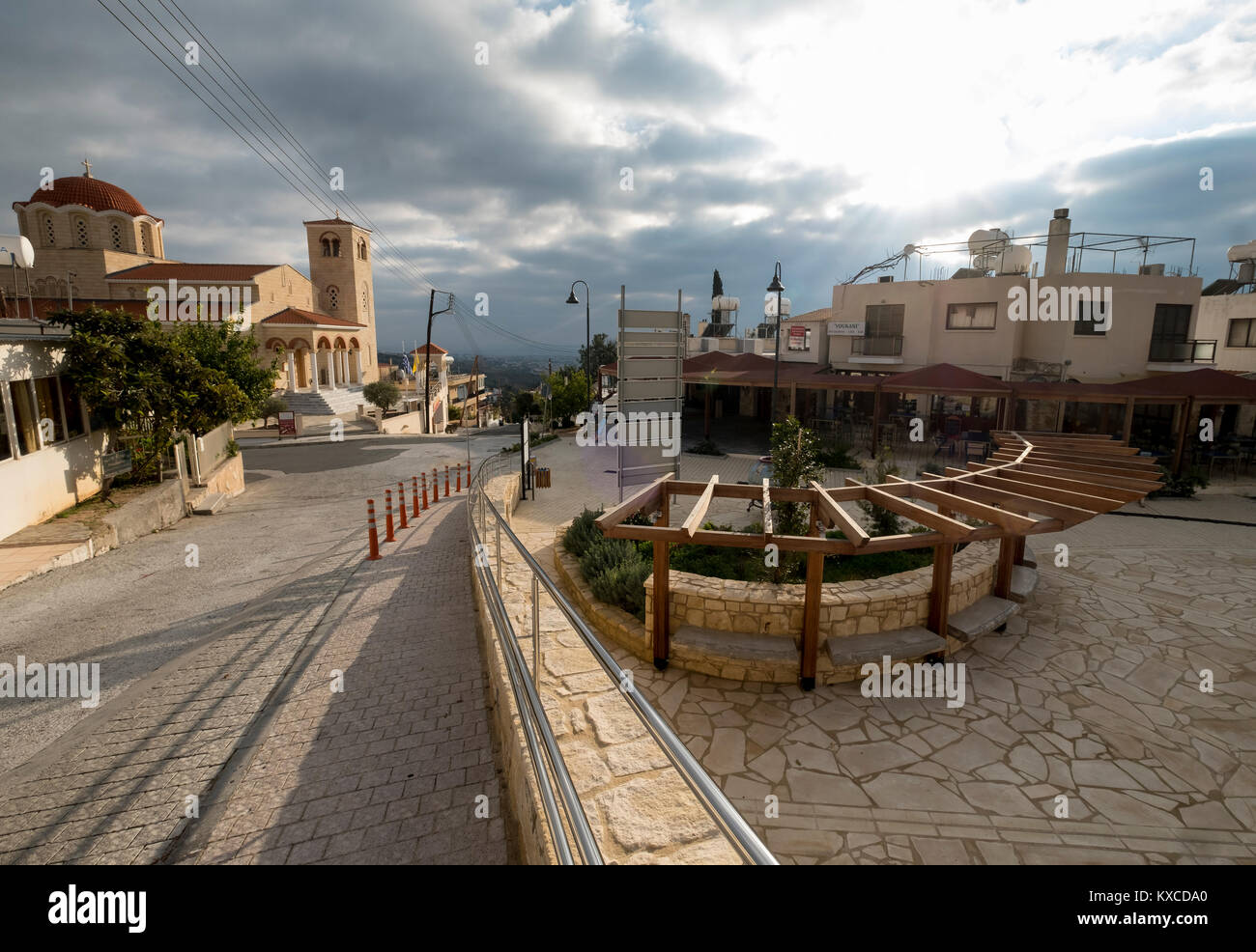 The newly renovated village square in Tala village, Paphos, Cyprus ...