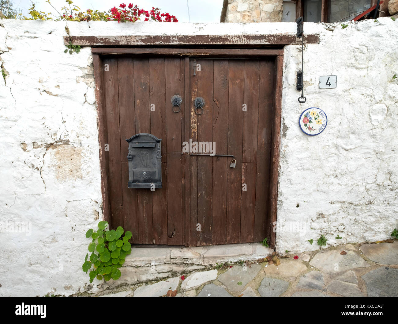 A traditional doorway to April Cottage in the village of Tala in Paphos ...