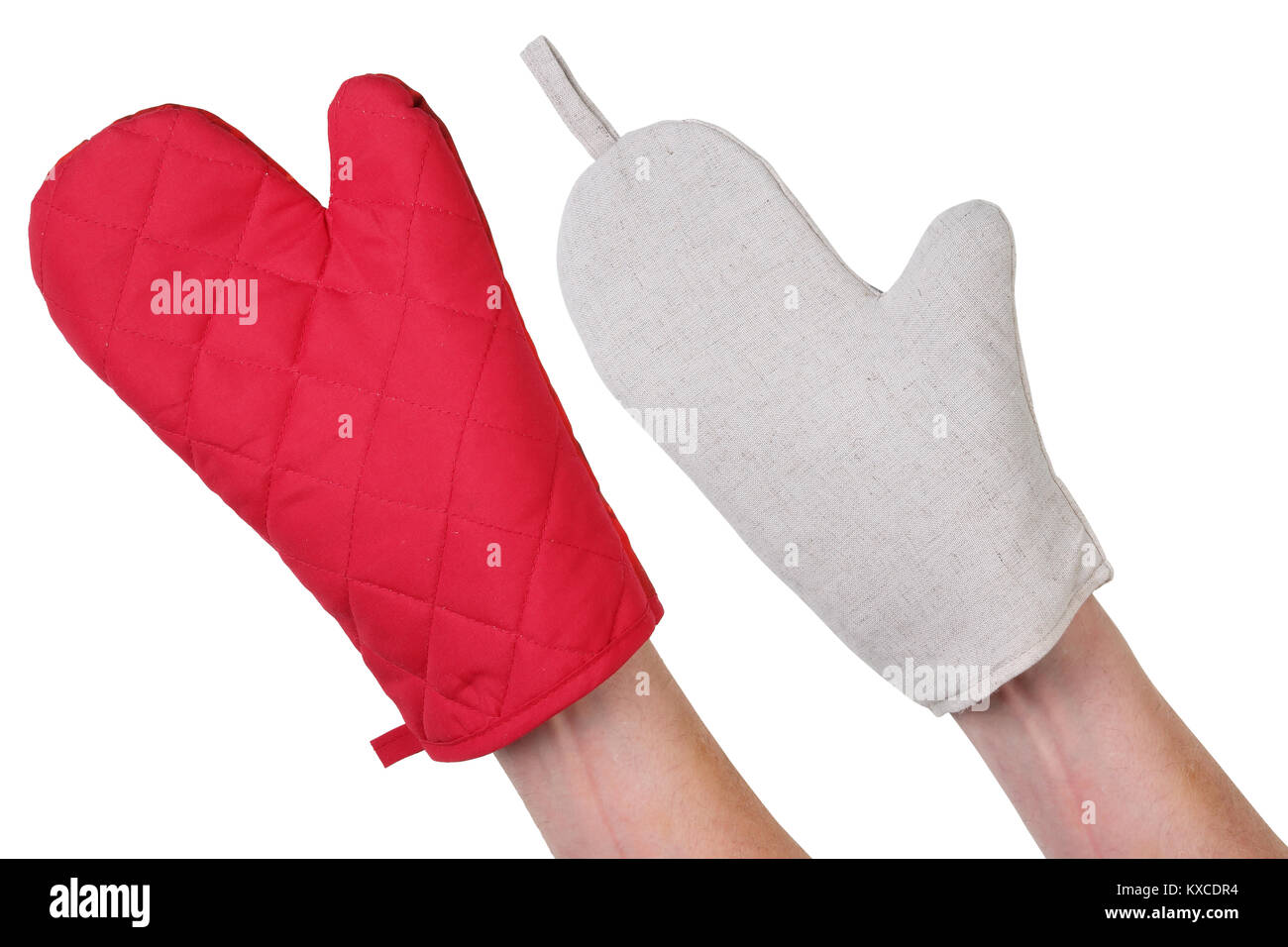 The cook's hand in the kitchen is protected from burns by a thick cloth ...