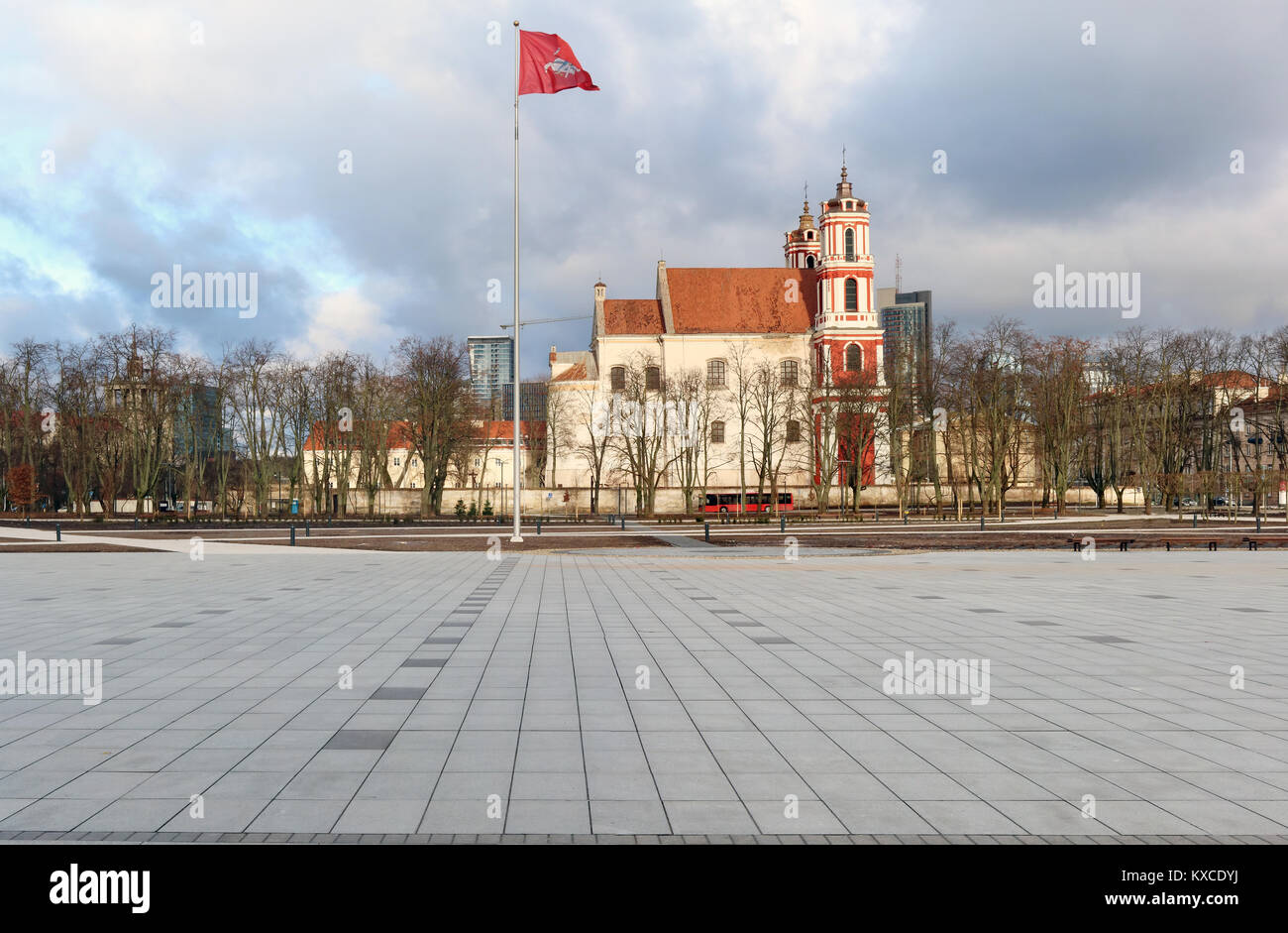 Panorama of renovated renovated "Lukishkiu" square in the historical ...