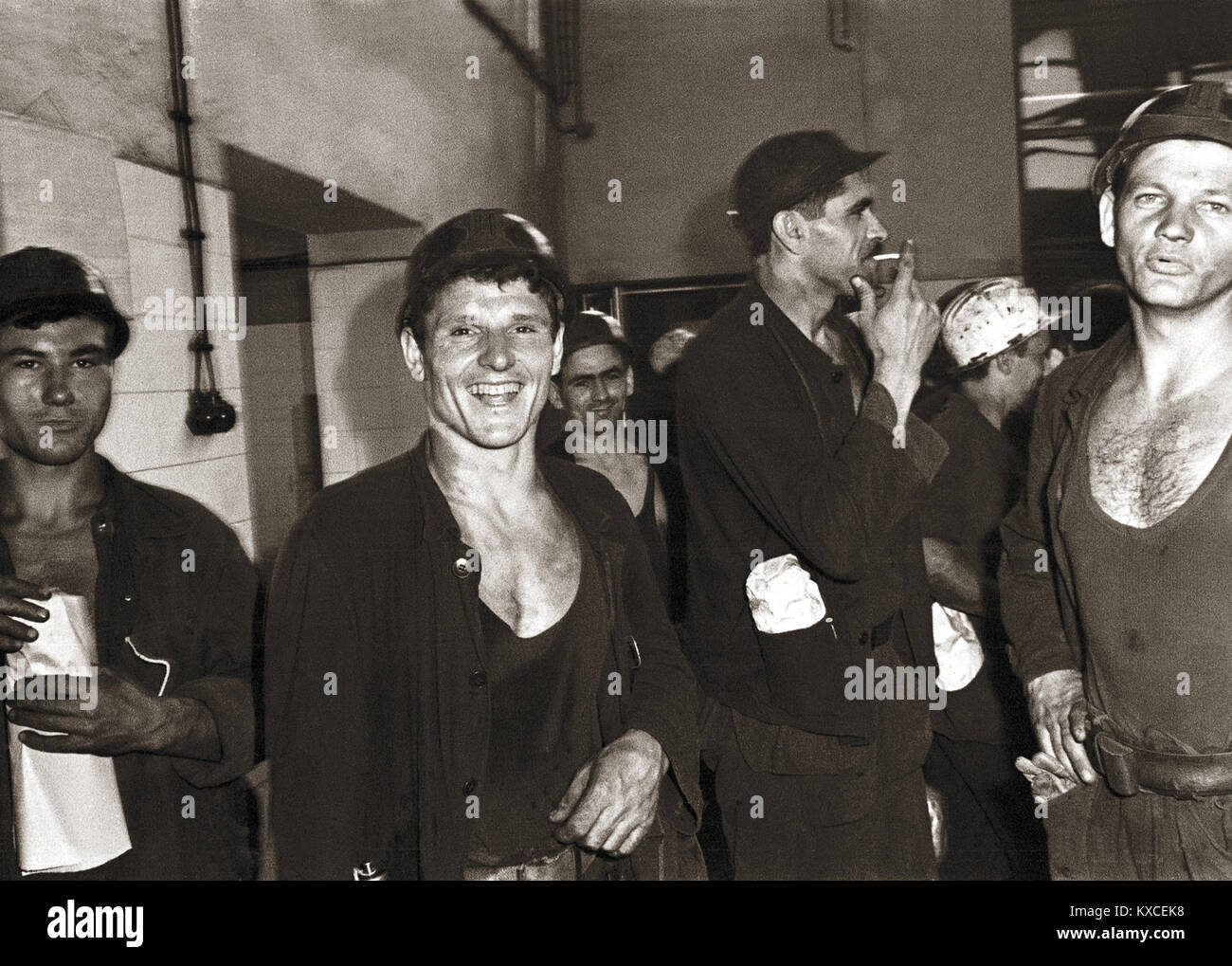 This 1964 photograph shows miners from Velenje, Slovenia, representing ...