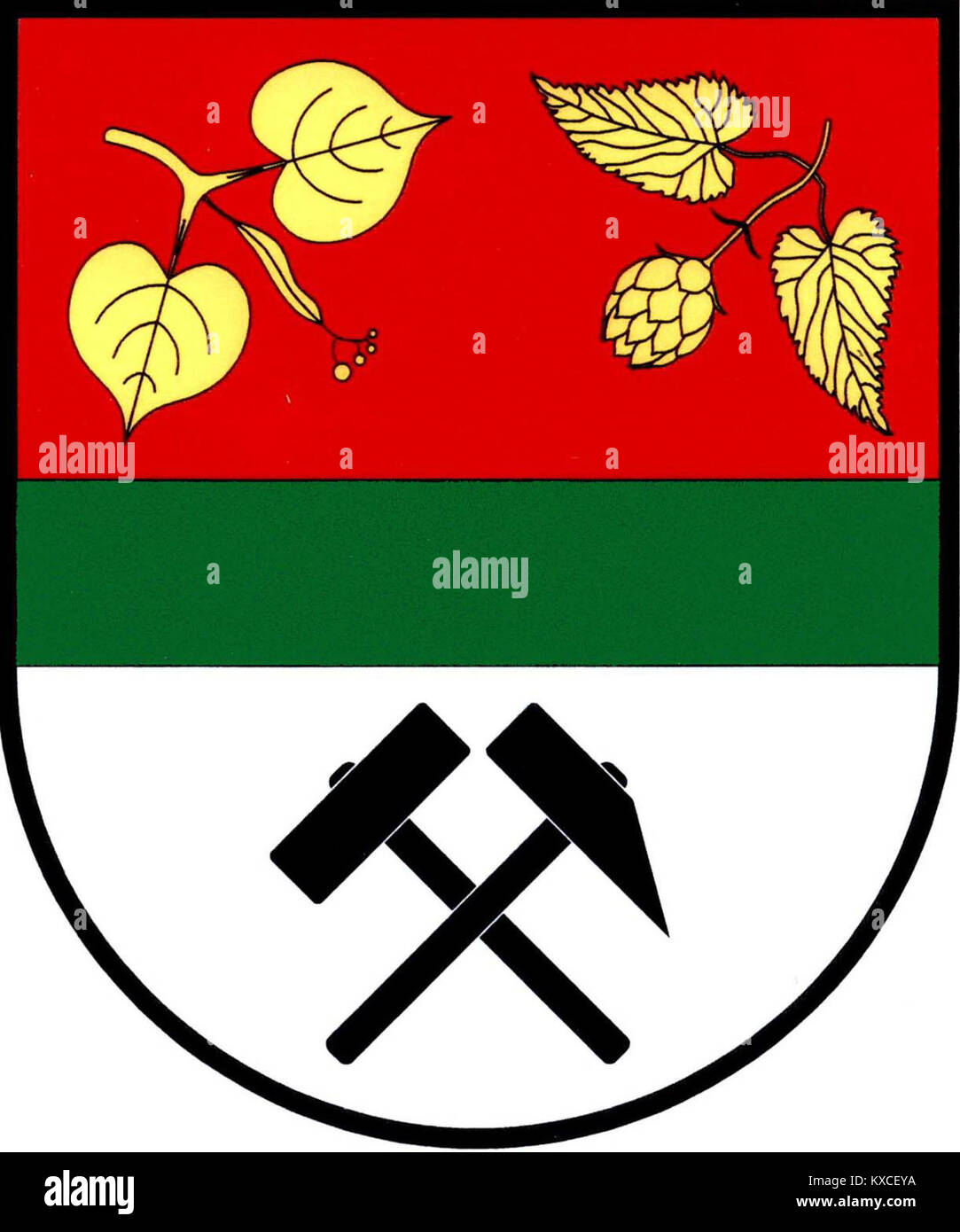 The coat of arms of Velik Ves, a municipality, represents its local ...