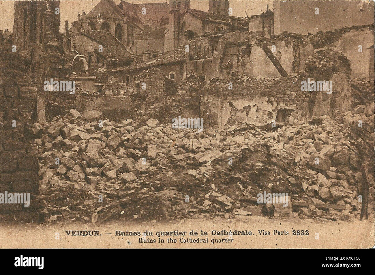 A photograph taken during the bombardment of Verdun in 1918, capturing ...