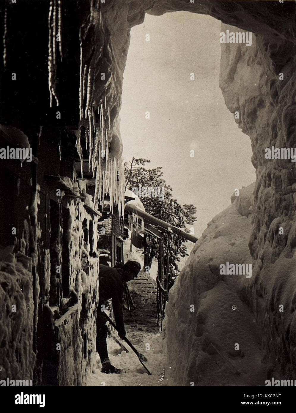 This historical image shows a military scene featuring soldiers ...