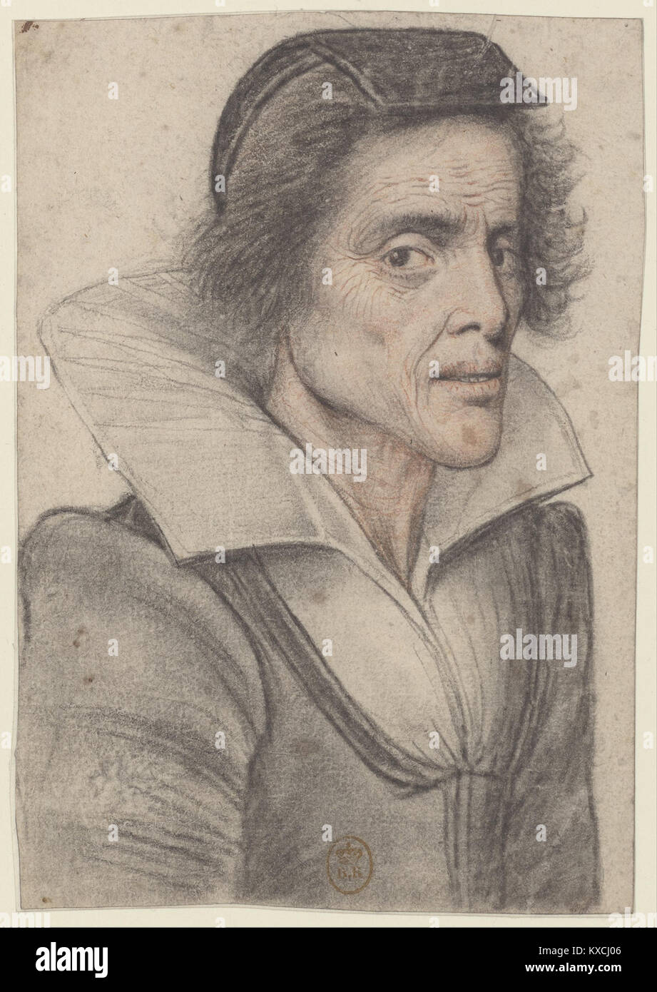 A portrait by Nicolas Lagneau showing an elderly woman in a coif ...
