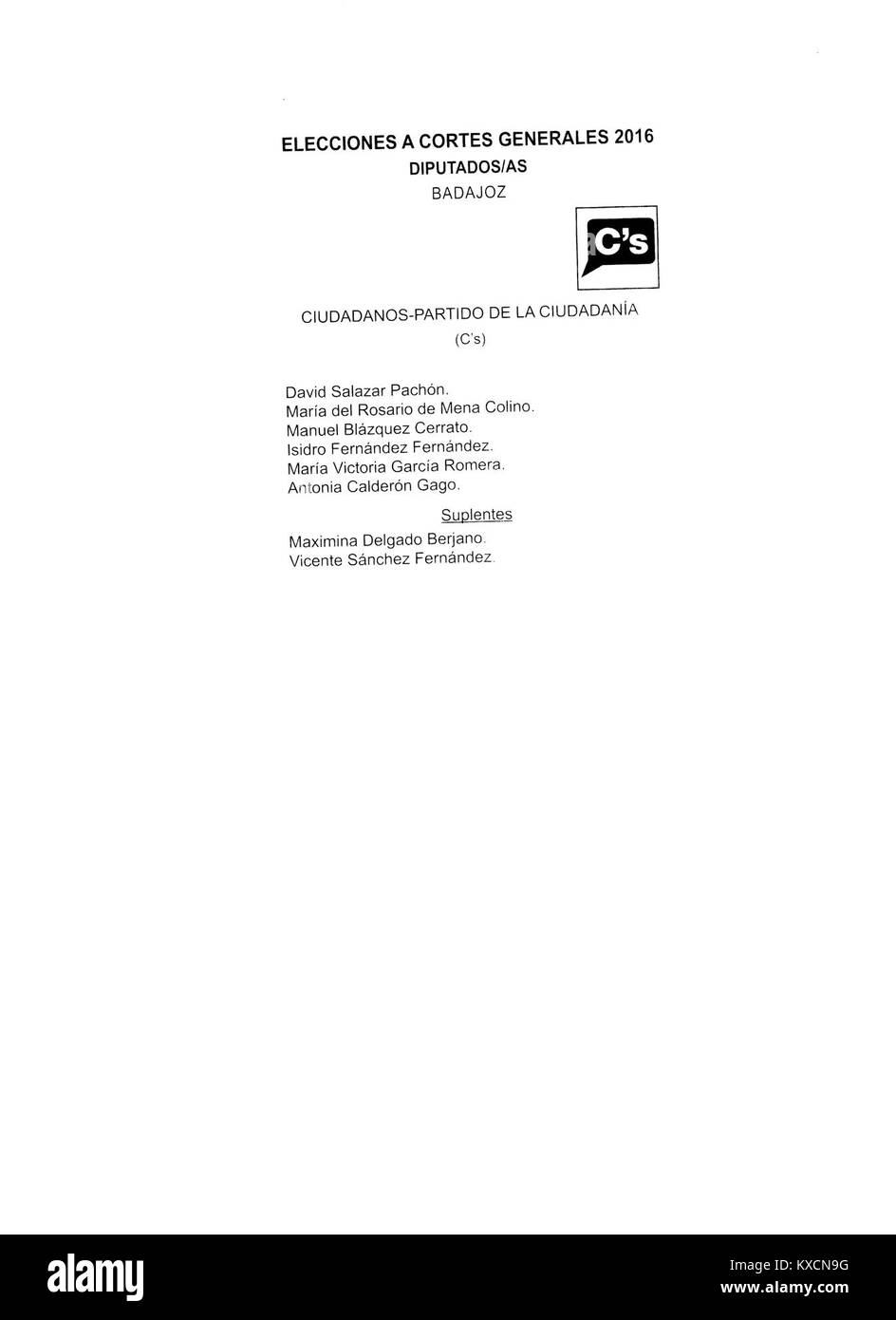 A 2016 Spanish general election ballot representing the provinces of ...