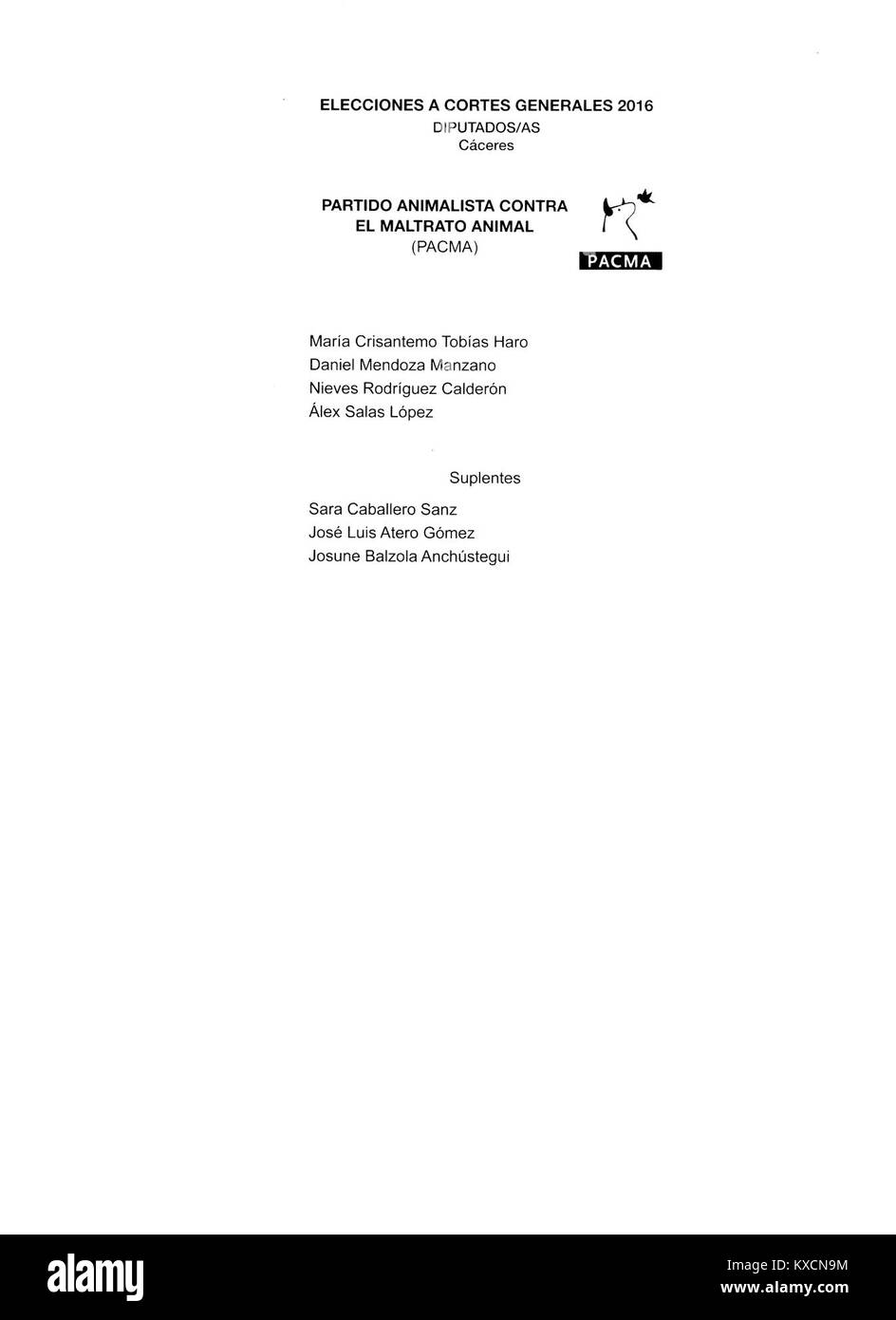 This image shows the ballot used in the 2016 Spanish General Elections ...