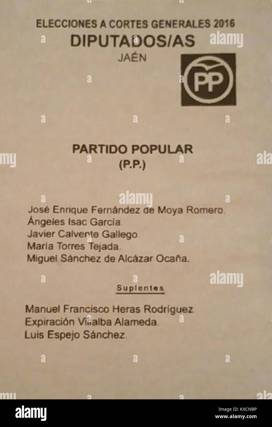 The 2016 Spanish General Elections ballot, featuring the Partido ...