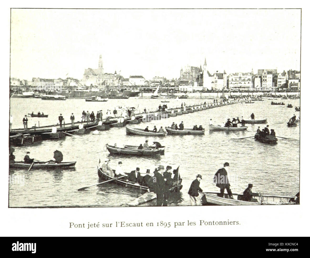 This image depicts the Pont jet over the Escaut River in 1895 ...