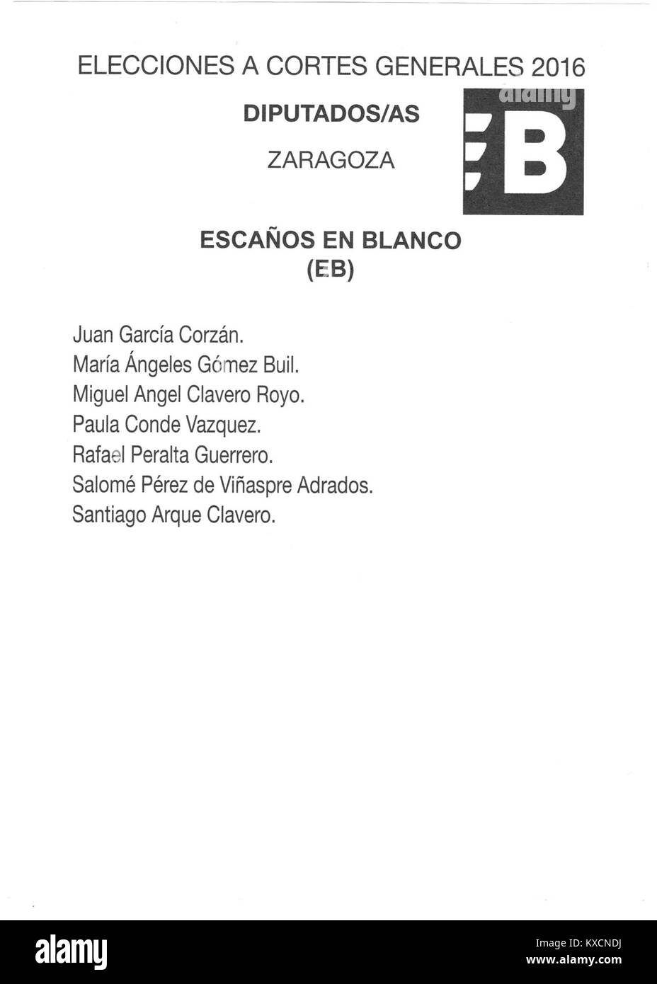 Photograph of a Spanish general election ballot sheet used in Zaragoza ...