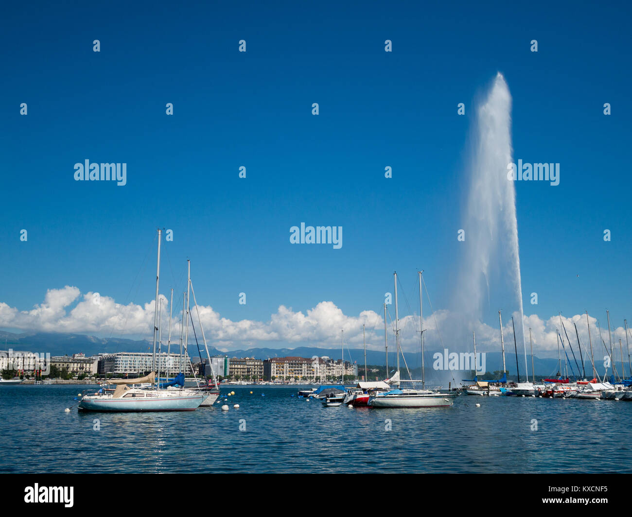 Marina by the Geneva lake water jet Stock Photo - Alamy